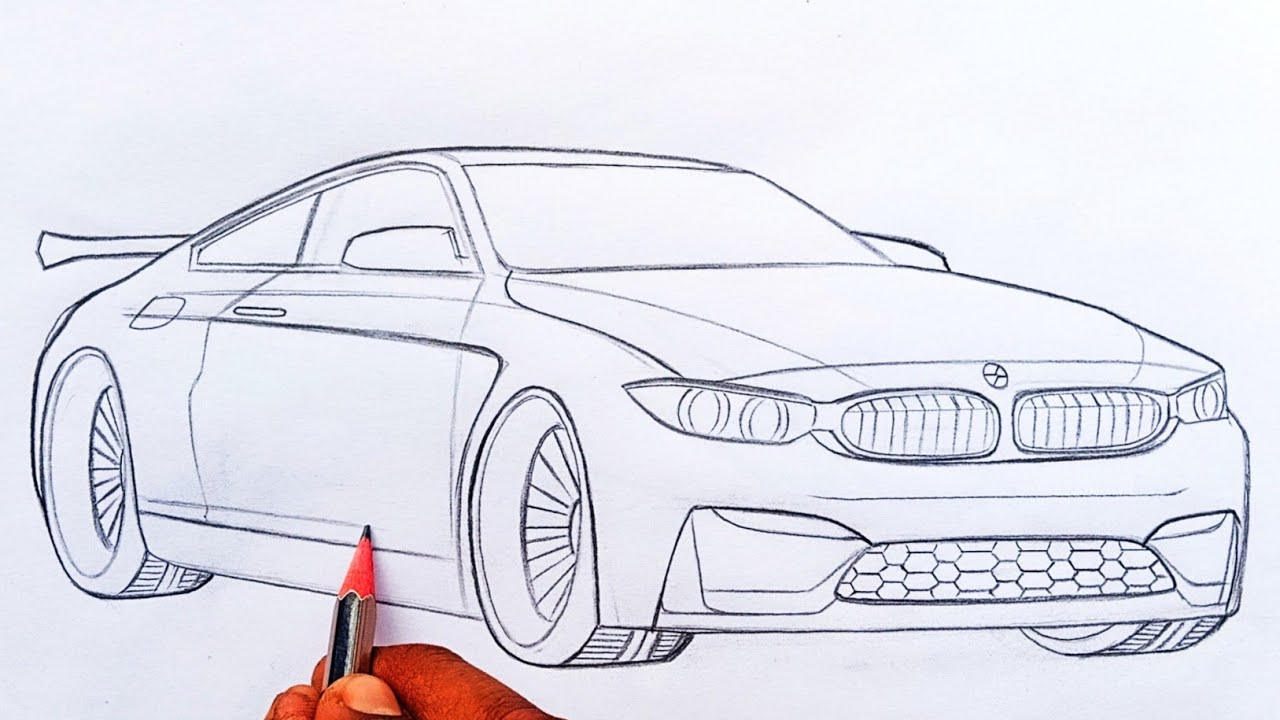 BMW M4 Coupe Drawing | Step by Step Pencil Sketch | Easy Car Drawing ...