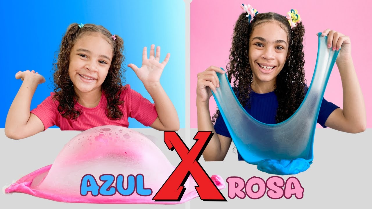 AZUL vs ROSA Maria e Sarinha se divertem nessa competição de slime rosa ...