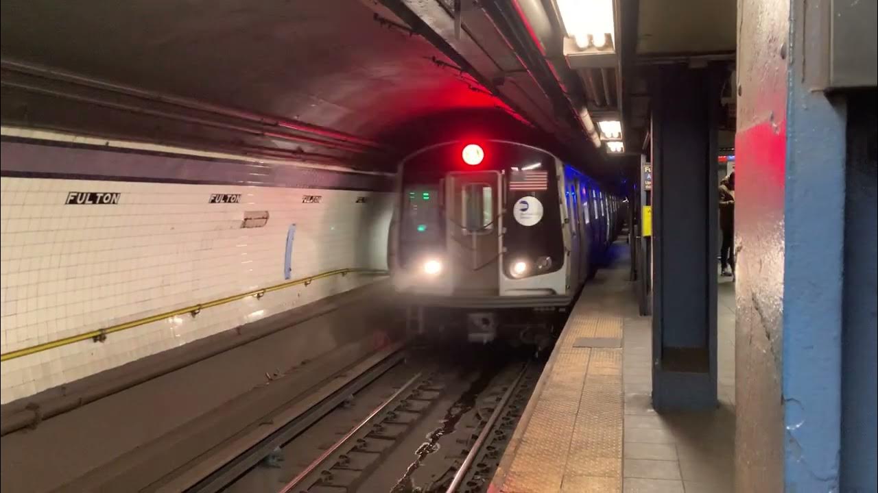 MTA New York City Subway Bombardier R179 A train arriving at Fulton Street - YouTube