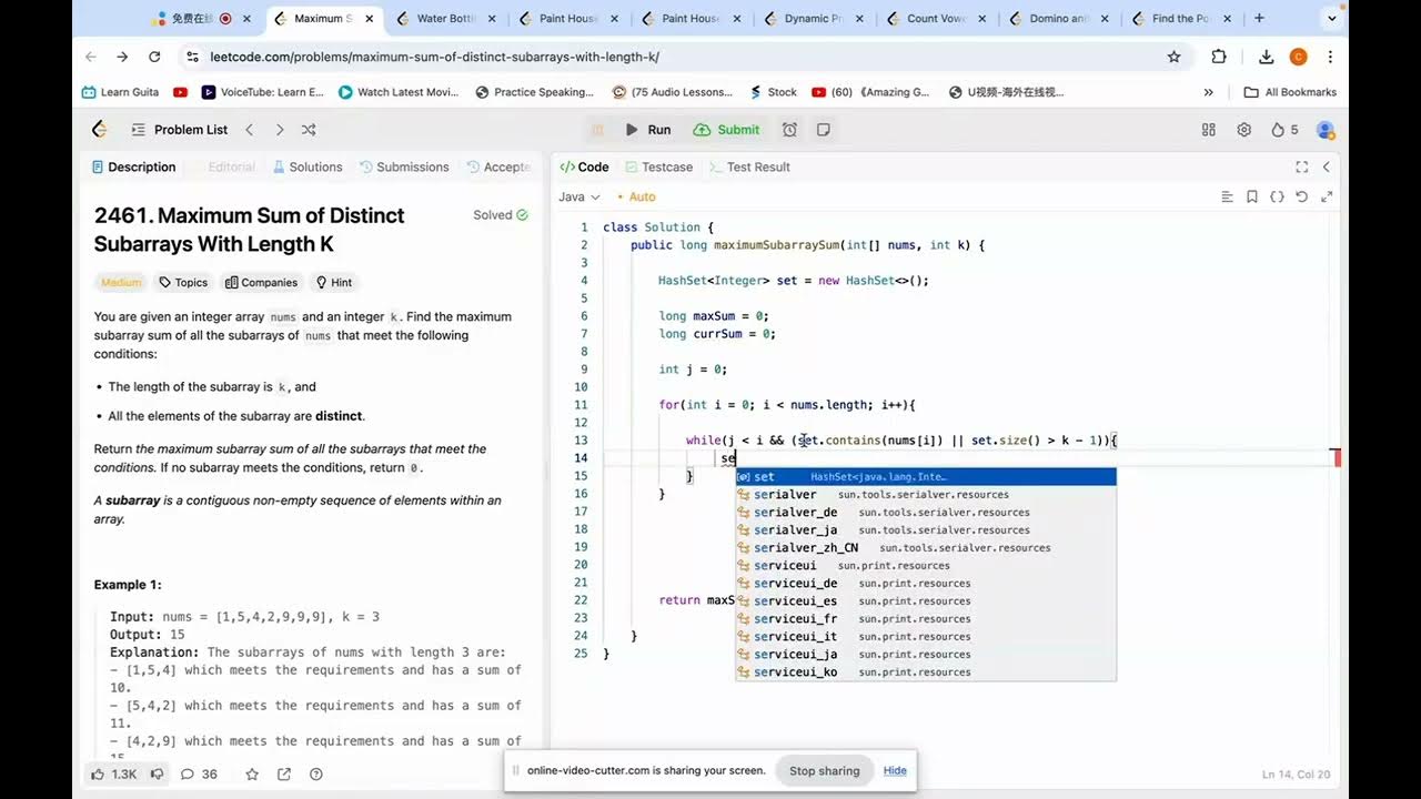 2461. Maximum Sum of Distinct Subarrays With Length K - YouTube