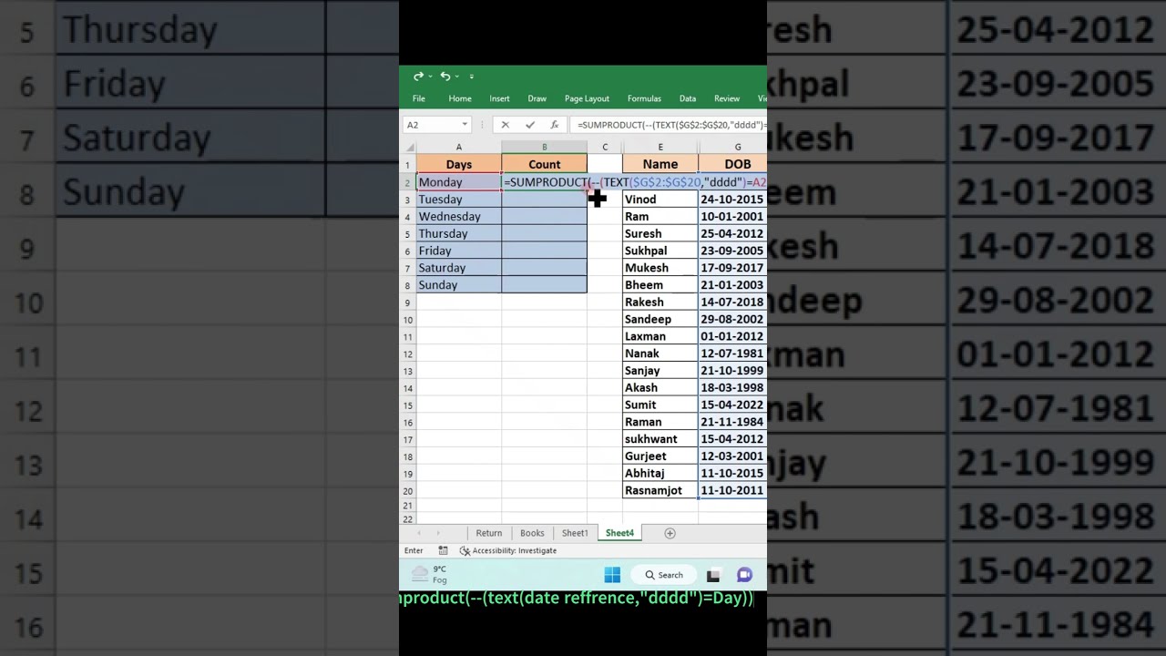 Excel Tips Excel Tricks Day Count Excel Formula Week Day Excel Tips Excel Tricks Day Count Excel Formula Week Day