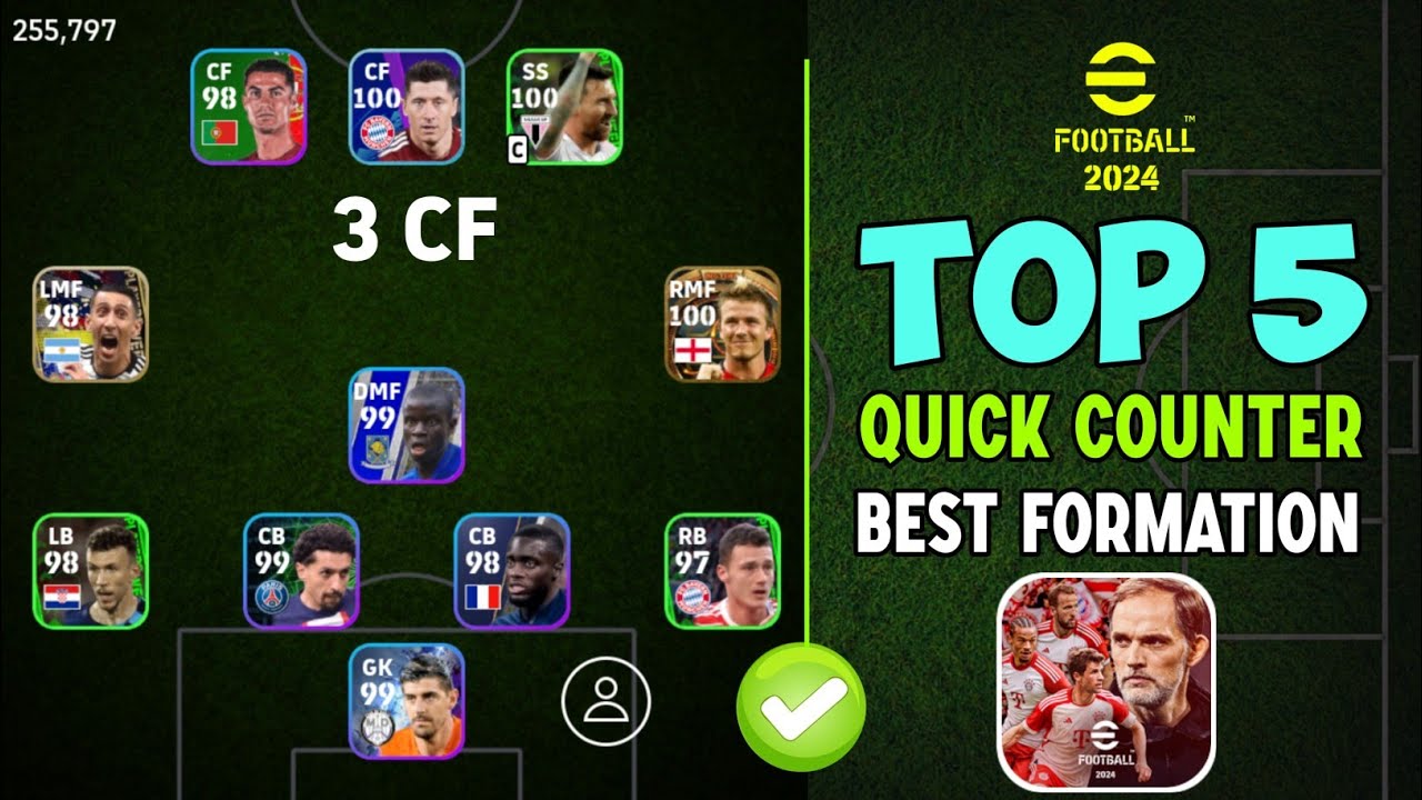 Top 5 Quick Counter Best Formations In eFootball 2024 Mobile 🏆 | Best ...