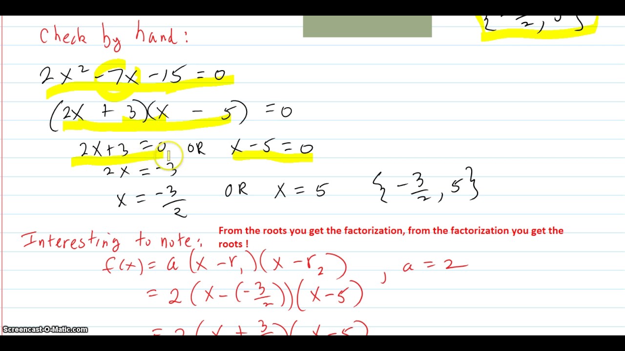 Solve the equation by calculator methods and then by hand with algebra ...
