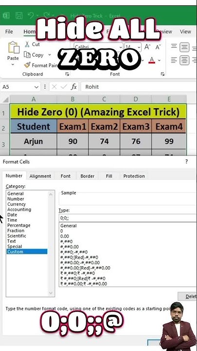 custom formatting tip to hide zeros in excel - excel tutoring - YouTube