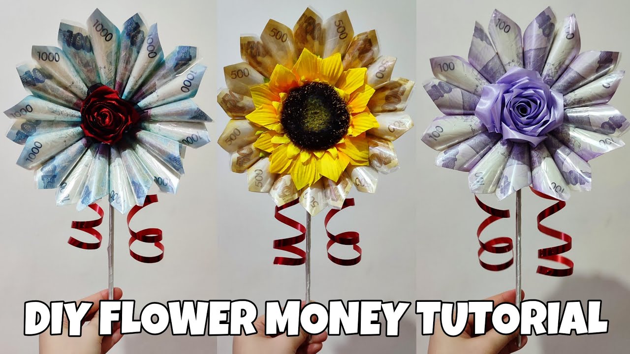 DIY Easy Money Flower | Blue, Yellow & Violet Bills - YouTube