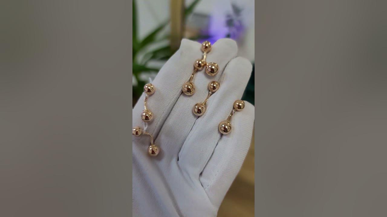 Трендові сережки кульки в стилі Dior в червоному золоті з глянцевою ...