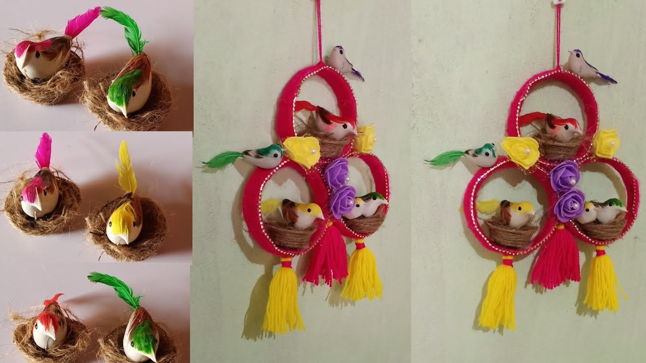 DIY Easy birds wall hanging!! Bird nest making!! Birds wall décor ...
