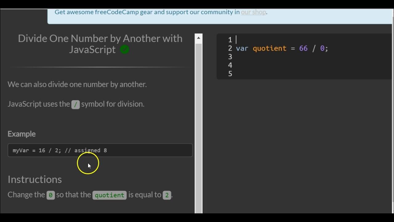 Divide One Number by Another with Javascript, freeCodeCamp Basic Javascript - YouTube
