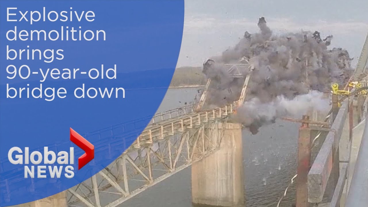 Explosive demolition marks the end of historic Kentucky bridge - YouTube