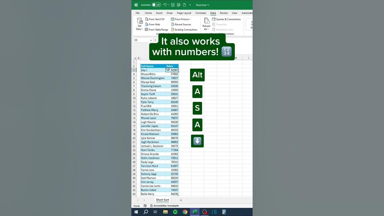 🚀 Sort Excel Data in 3 SECONDS! #shorts #ExcelShortcuts #ExcelHacks #OfficeHacks # ...