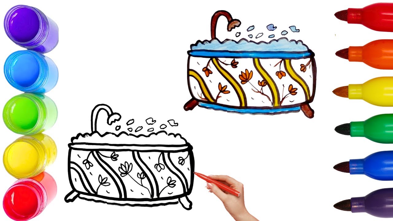 How To Draw cute Bathtub Drawing, Painting & Coloring For Kids and ...