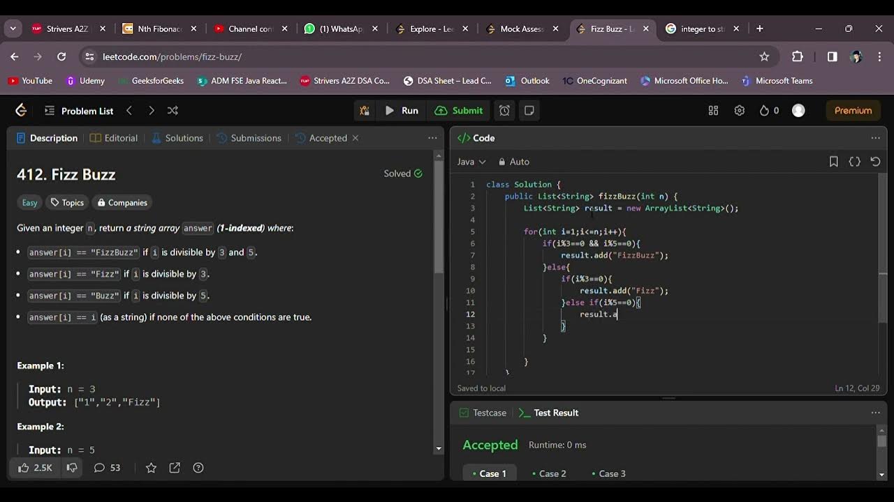 Fizz Buzz 412 Leetcode Solution In Java Youtube