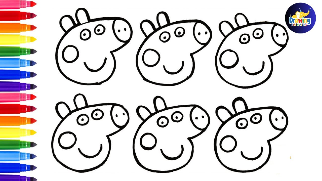 Draw And Color 6 Peppa Pig Faces For The Colors Of The Rainbow🐷🌈 ...