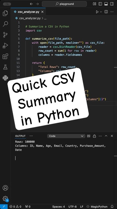 Quick CSV Summary in Python! #python #programming #coding #viralshorts - YouTube