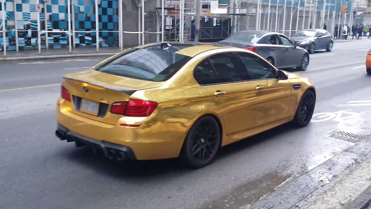 Gold m5 BMW 2013 loud revs and take off - YouTube