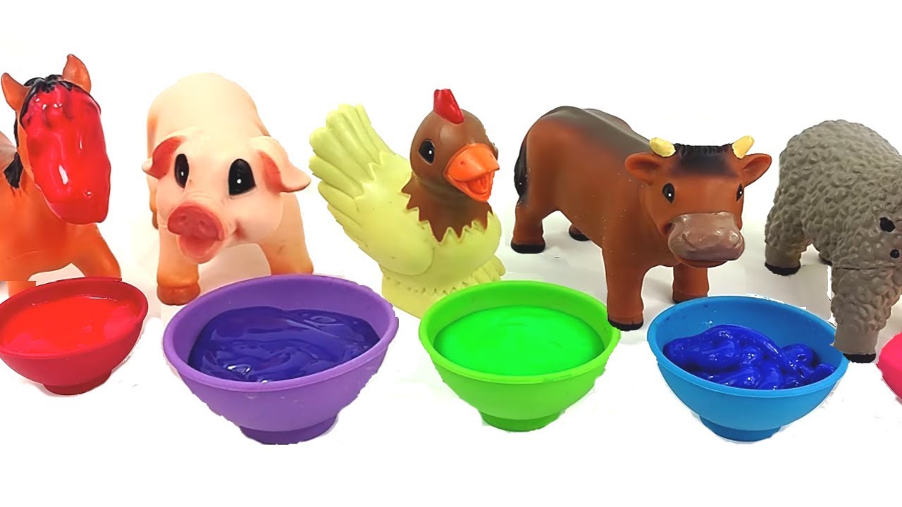Learn COLORS And Names Of Farm Animals/Painting Toy Animals /Bath Time ...