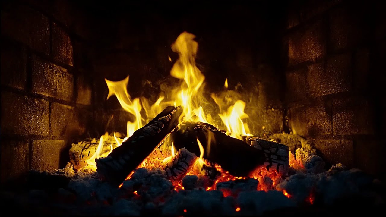 Night Fireplace with Crackling Fire Sounds for Sleep🔥Dark Fireplace ...
