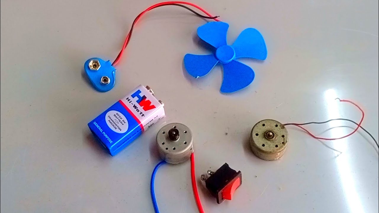 how to make mini DC motor FAN With 9 volt battery at home simple fan ...