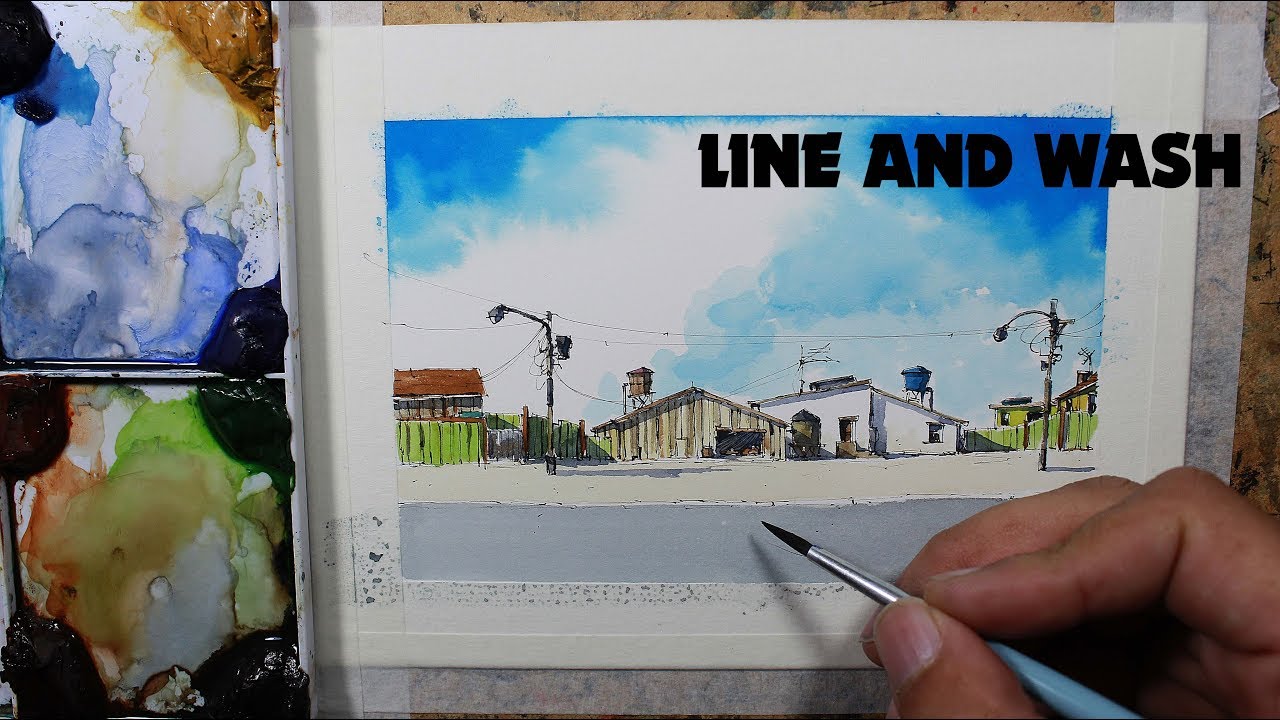 Line and Wash street scene in watercolor,sketching and painting.Nil ...