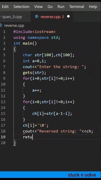 C++ program to reverse the string without predefined function (strrev()) | #shorts #coding - YouTube