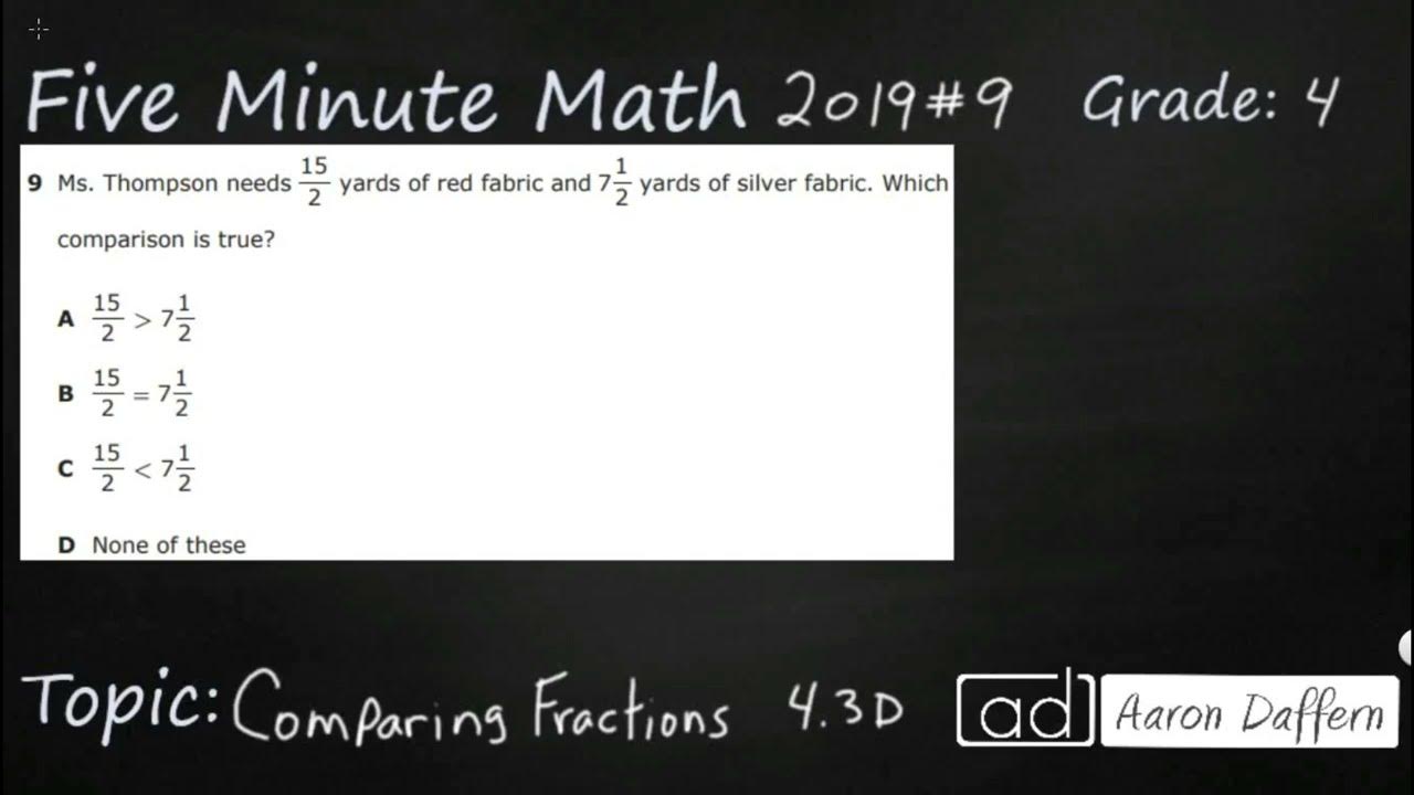 4th Grade STAAR Practice Comparing Fractions (4.3D - #7) - YouTube