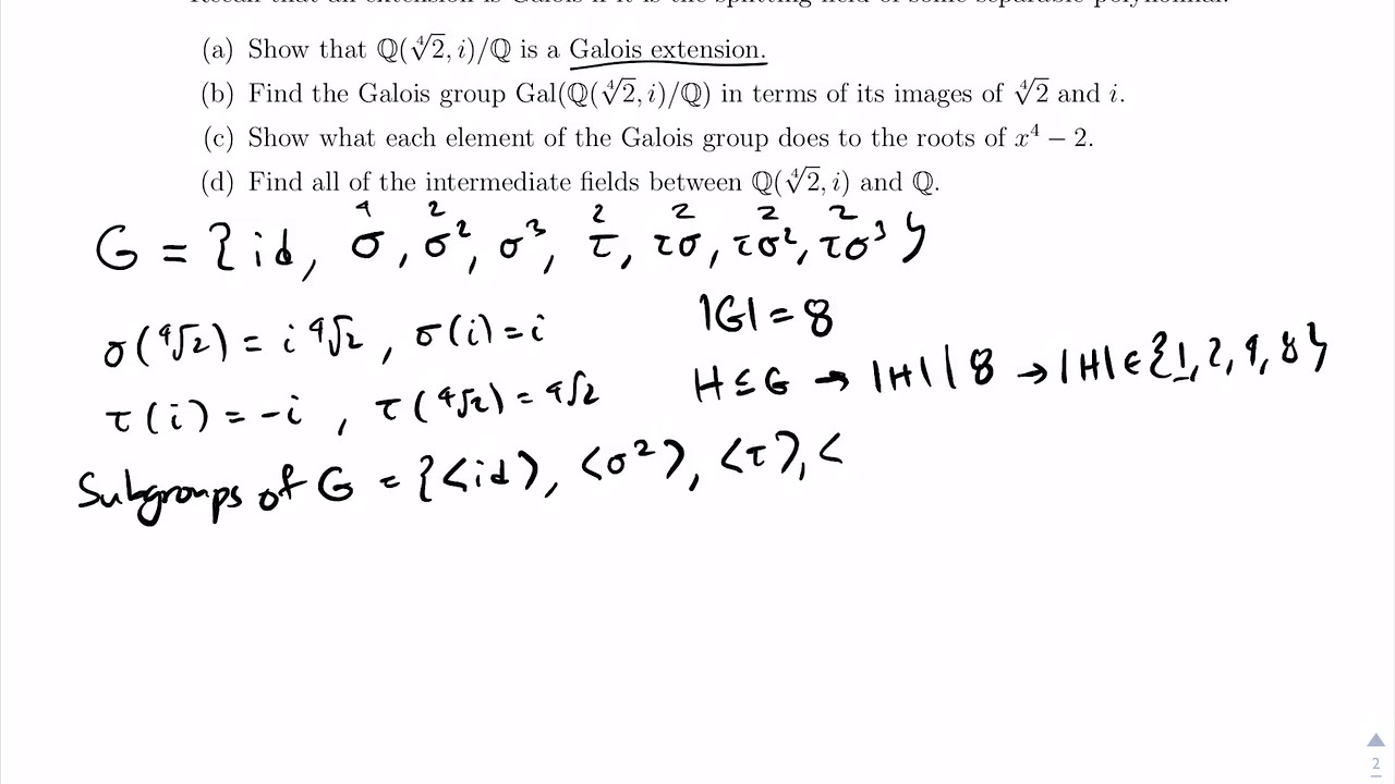 Galois Extensions: Finding the Subgroups of the Galois Group - YouTube