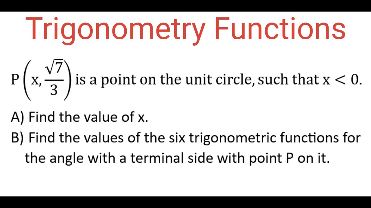 Finding VALUE OF x & Trigonometric Function Values For Point On Unit ...