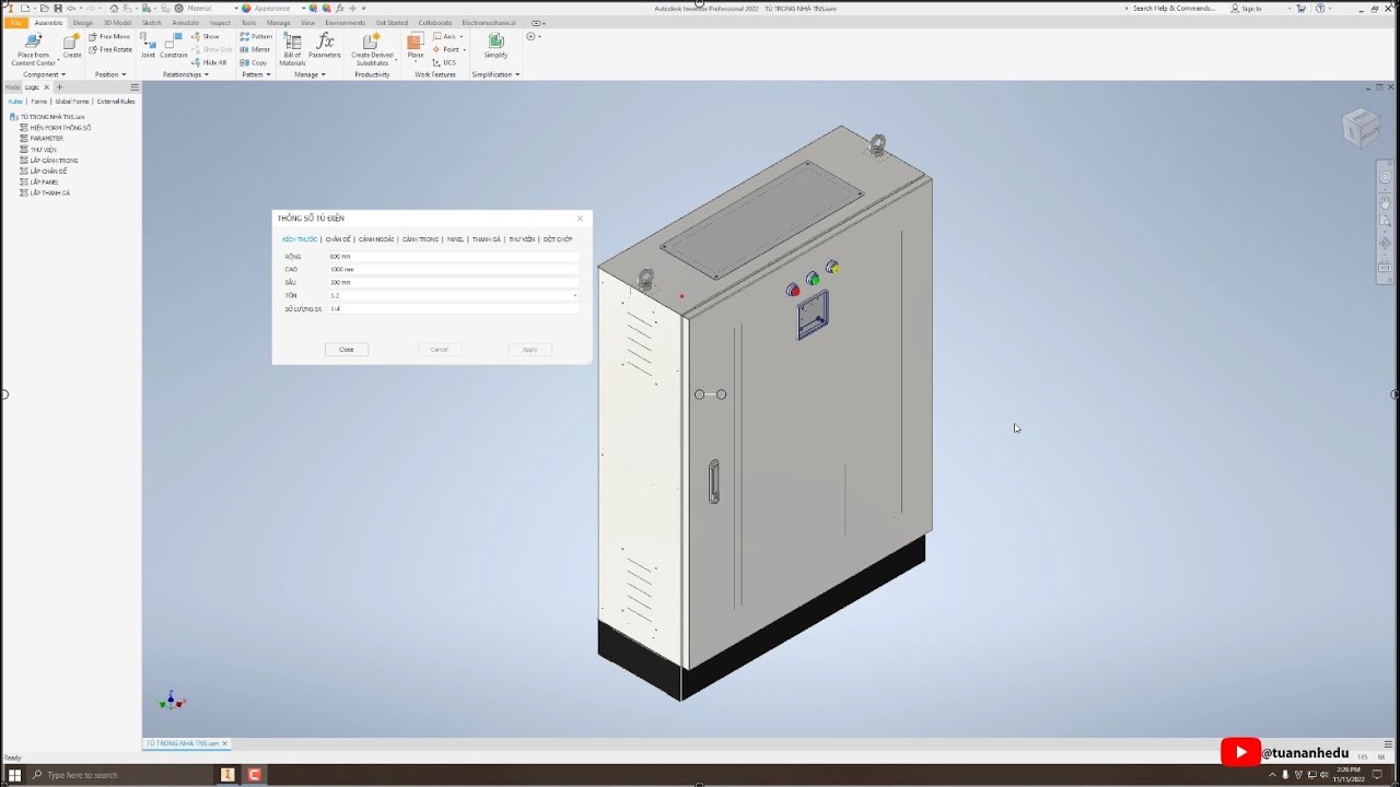 P3. Inventor 2022 - Practical industrial electrical cabinets - YouTube
