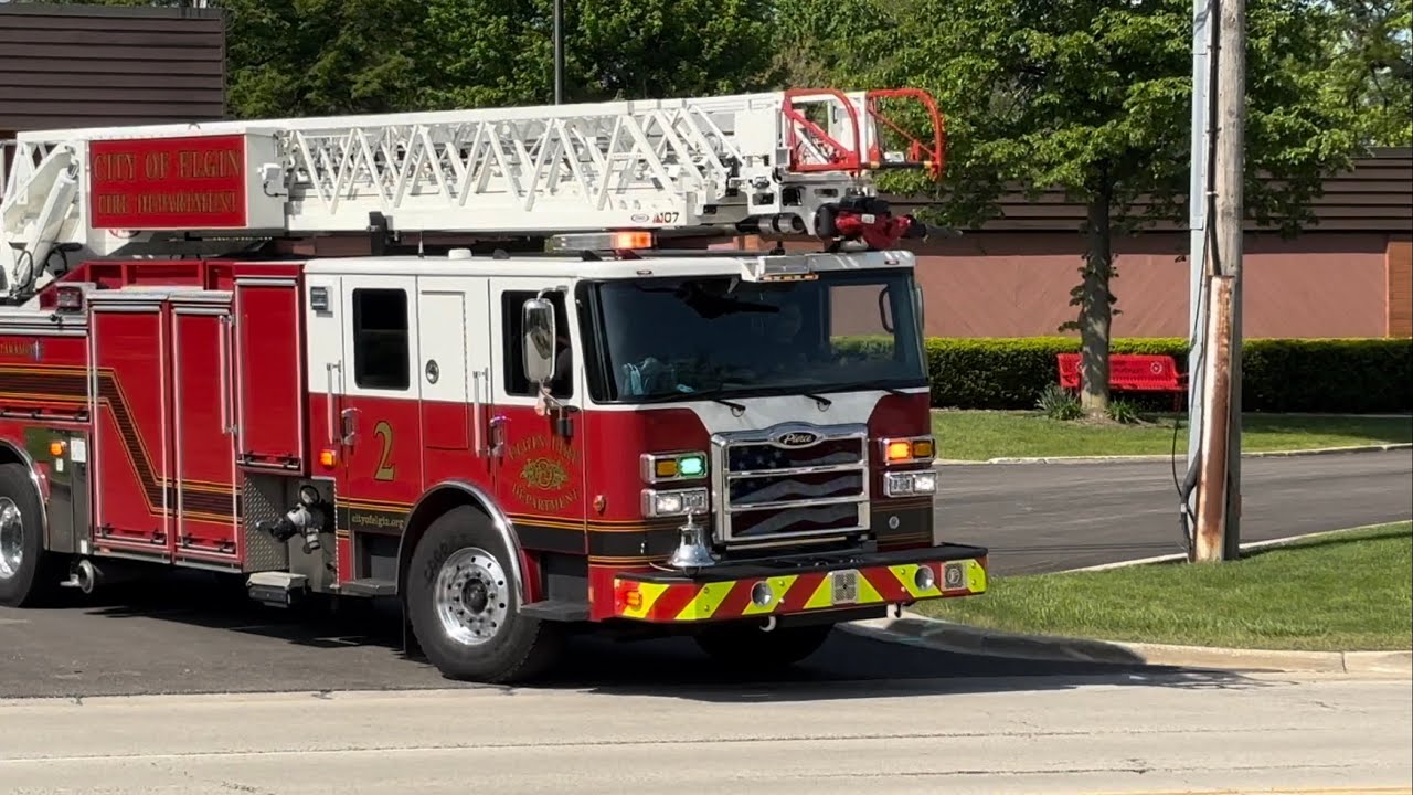 Elgin fire department Quint 2 responding to a fall victim loud electric ...