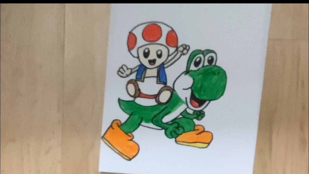 How To Draw Toad Riding On Yoshi - YouTube