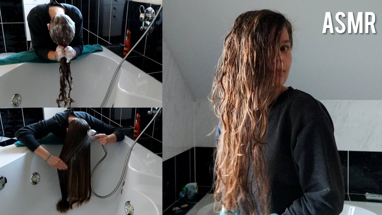 ASMR Hairwash - Long Hair Washing Forward (Trying the Curly Hair Method ...