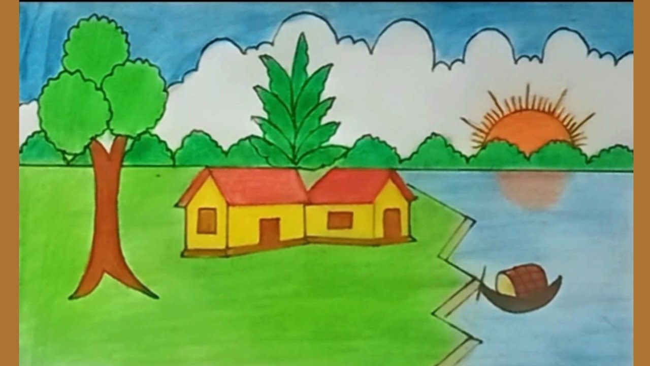 How to draw nature scenery step by step | Easy scenery drawing ...