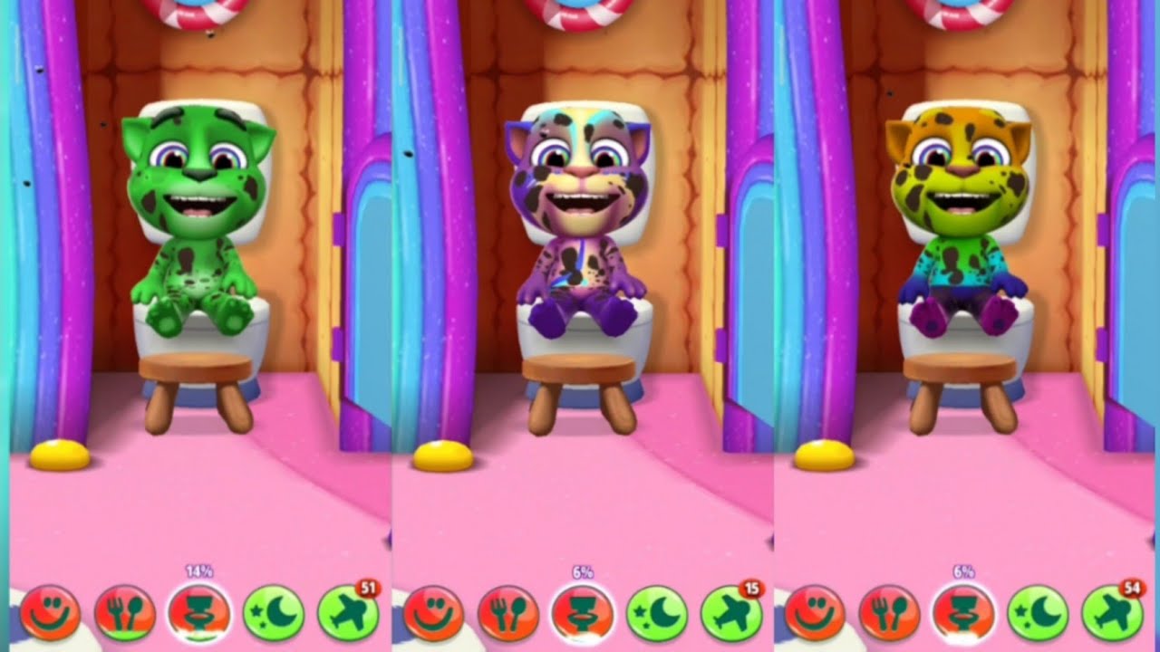 My Talking Tom 2 ( 3 Colors ) Green 💚 Purple 💜 Rainbow 🌈 - YouTube
