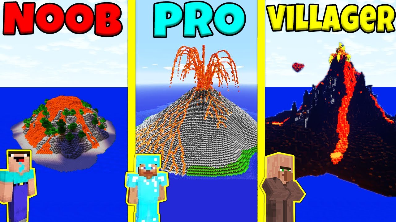 Minecraft Battle: NOOB vs PRO vs VILLAGER: VOLCANO BUILD CHALLENGE ...
