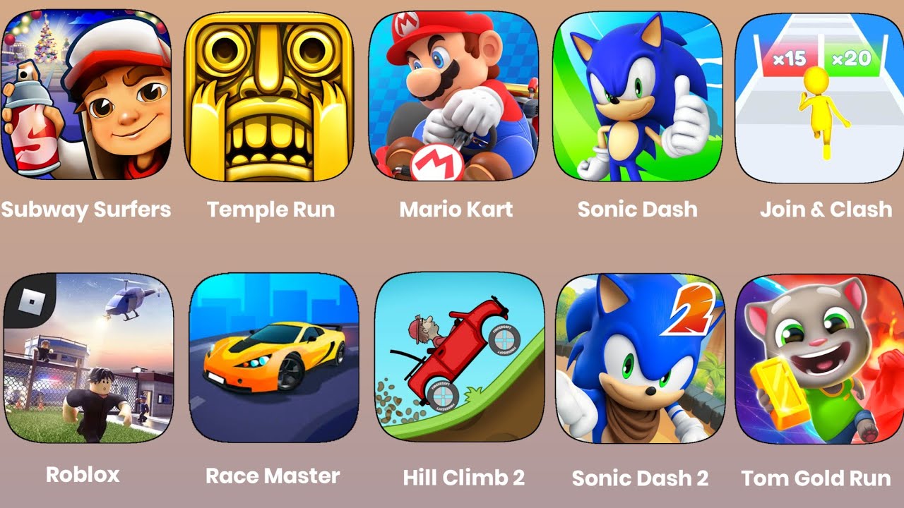 Subway Surfers,Temple Run,Mario Kart,Sonic Dash,Roblox,Race Master,Hill ...