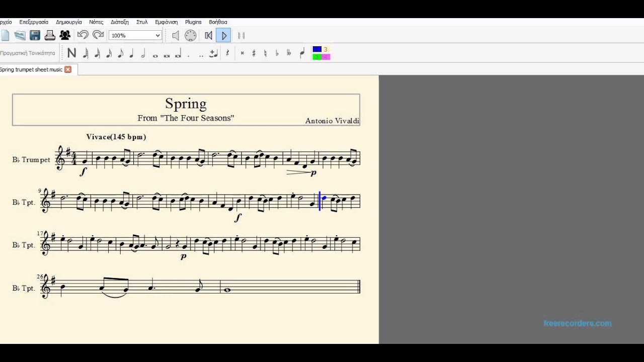 Spring from "The Four Seasons" sheet music for trumpet - YouTube