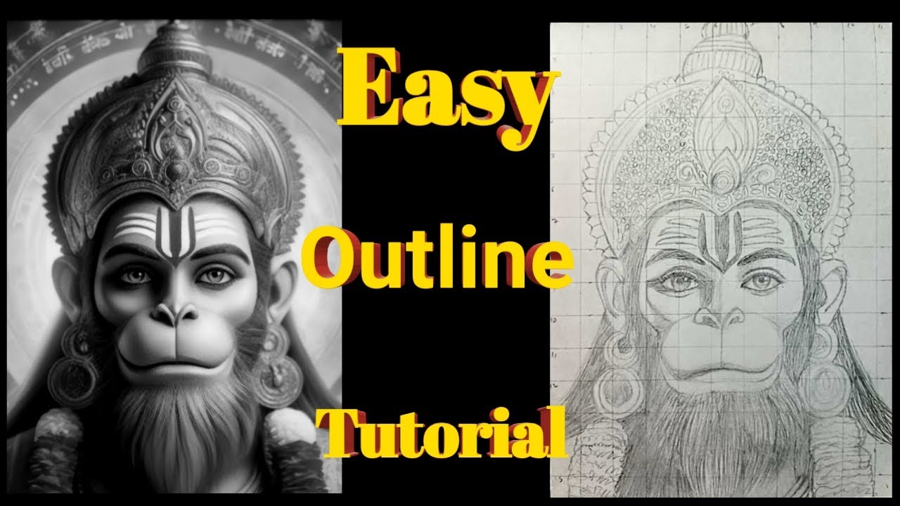 How To Draw Hanuman, Lord Hanuman Drawing Outline Tutorial [Part-1 ...