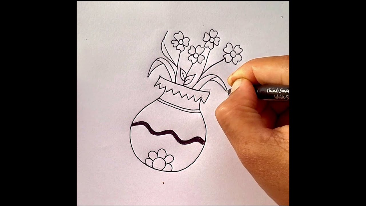 How to draw a flower vase drawing | easy flower vase drawing - YouTube