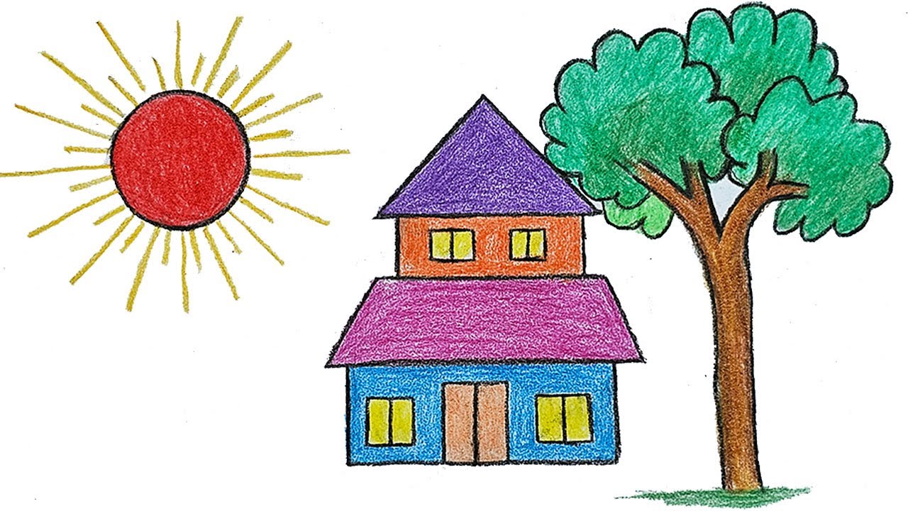 Latest Very Simple Easy Village Scene Drawing for Kids | Step by Step ...