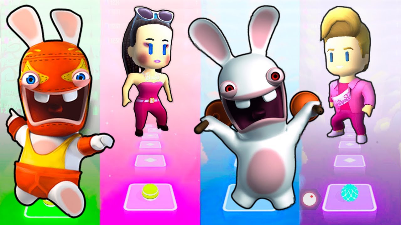 Tiles Hop - Music Tiles Ball. Rabbid vs Barbie vs Rabbid vs Ken - YouTube