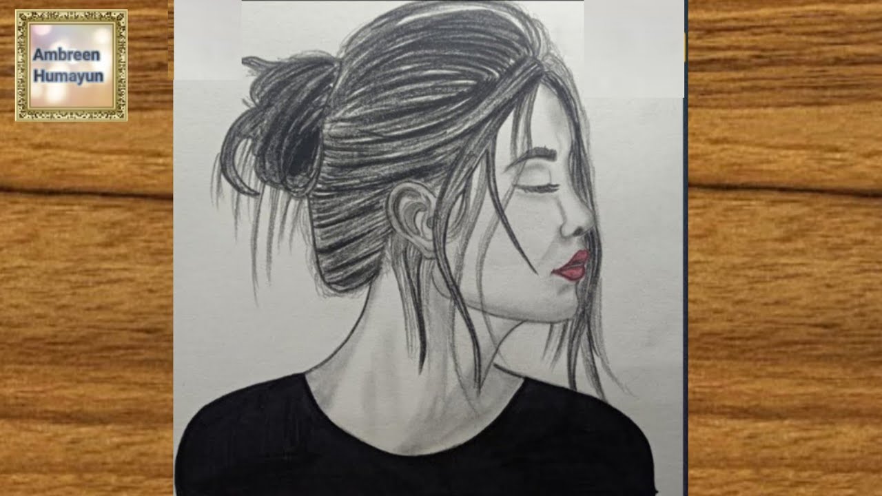 Beautiful Girl Sketch|How to draw a cute girl side pose 😍 Step by step ...