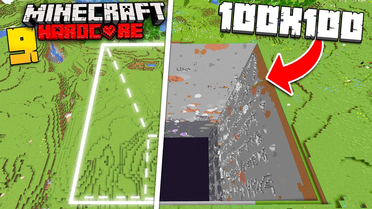 I Mined A 100x100 Hole In Minecraft Hardcore! (#9) - YouTube