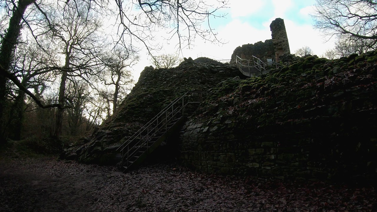 Wepre Park woodland winter walk up to Ewloe Castle remains Flintshire ...