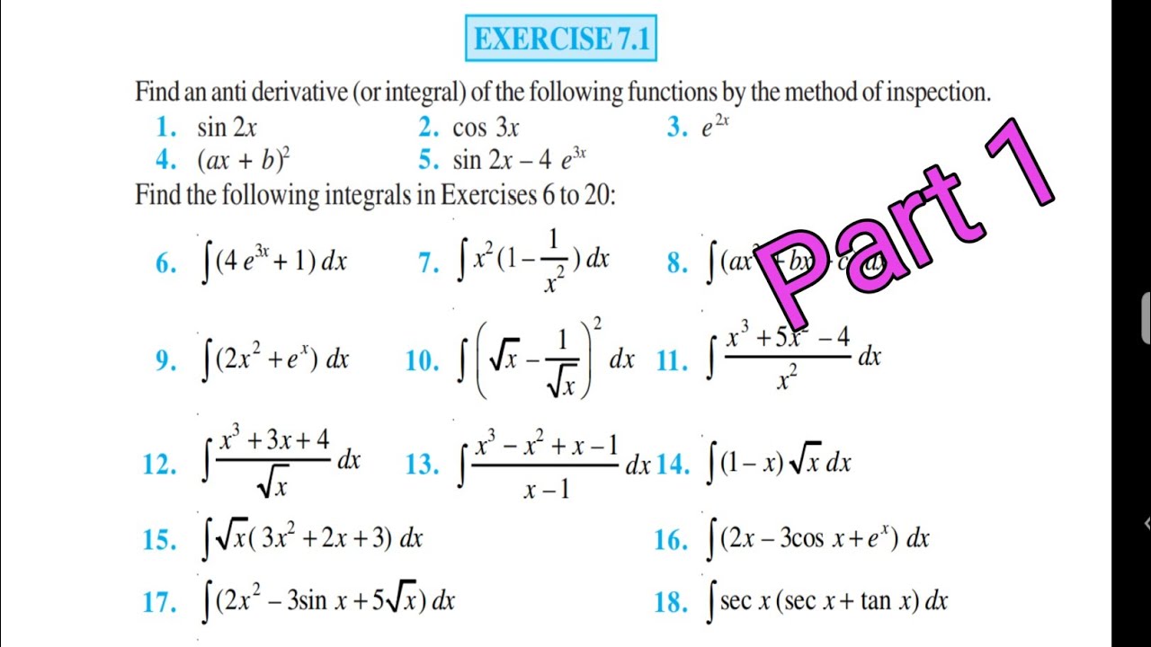 Class 12 Integrals Basic Concepts & Introductions Ex7.1 (part 1) COHSEM ...