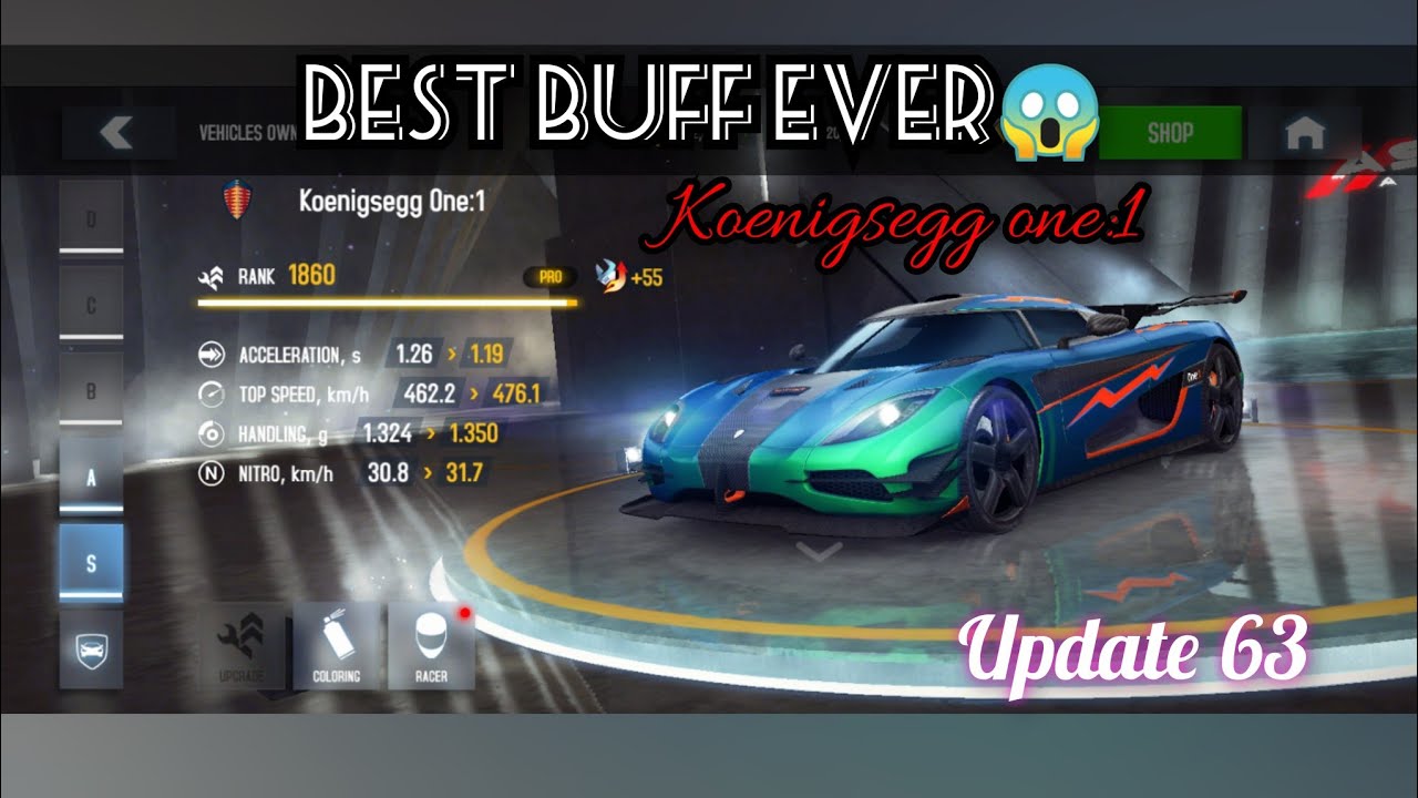 Asphalt 8 | Best buff ever🤓. Koenigsegg one:1 mp test. update 63 - YouTube