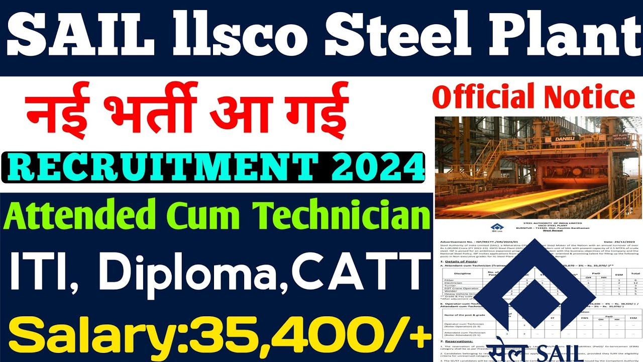 खुशखबरी SAIL IISCO Steel Plant Recruitment 2024| IISCO Steel Plant ITI ...