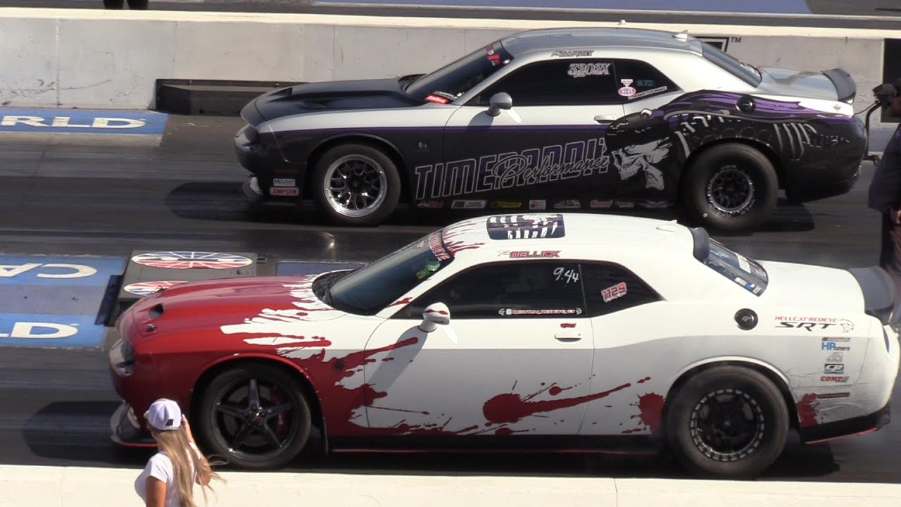 Dodge Challenger Hellcat drag racing - YouTube