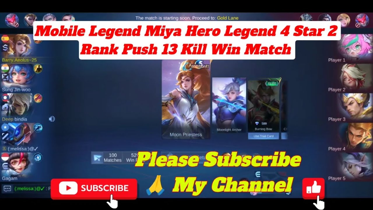 MLBB MIYA HERO LEGEND 4 RANK PUSH 13 KILL WIN MATCH | MOBA LEGEND 5V5 ...