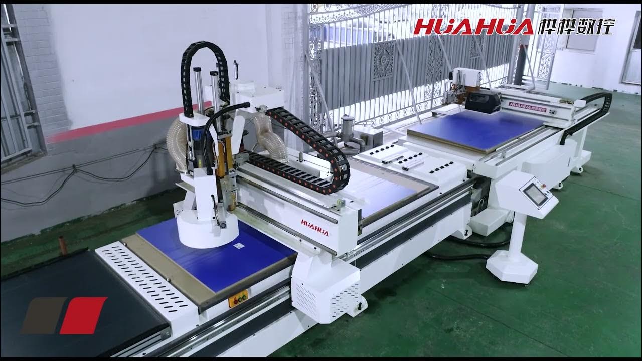 HUAHUA SKG-812ZL Automatic Labeling & Loading and Unloading CNC Router for Wood - YouTube