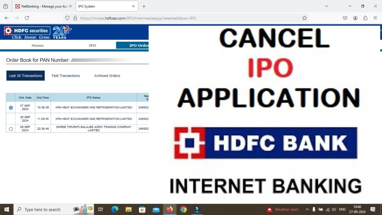 How to cancel modify ASBA IPO application hdfc net banking |HDFC ASBA ...